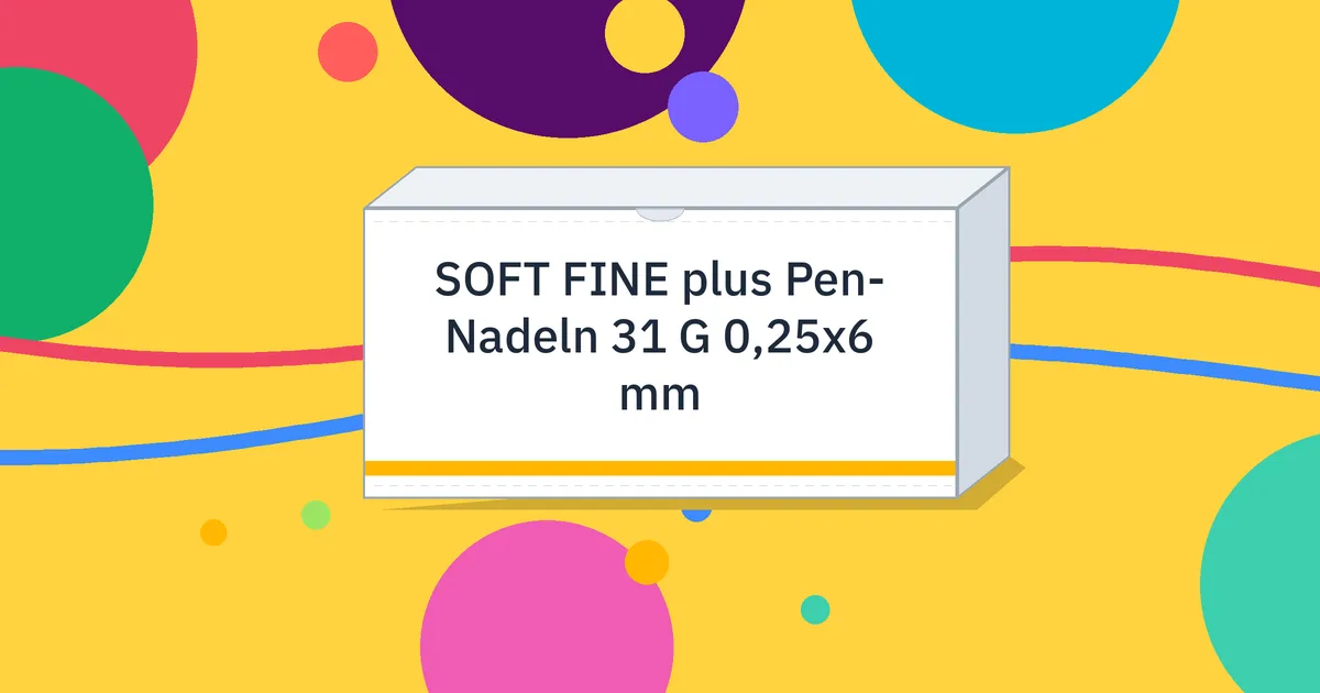 Symbolbild: Packung mit der Aufschrift SOFT FINE plus Pen-Nadeln 31 G 0,25x6 mm (PZN 17850903) – Verfügbarkeit und Bezug in Apotheken in Frankfurt am Main