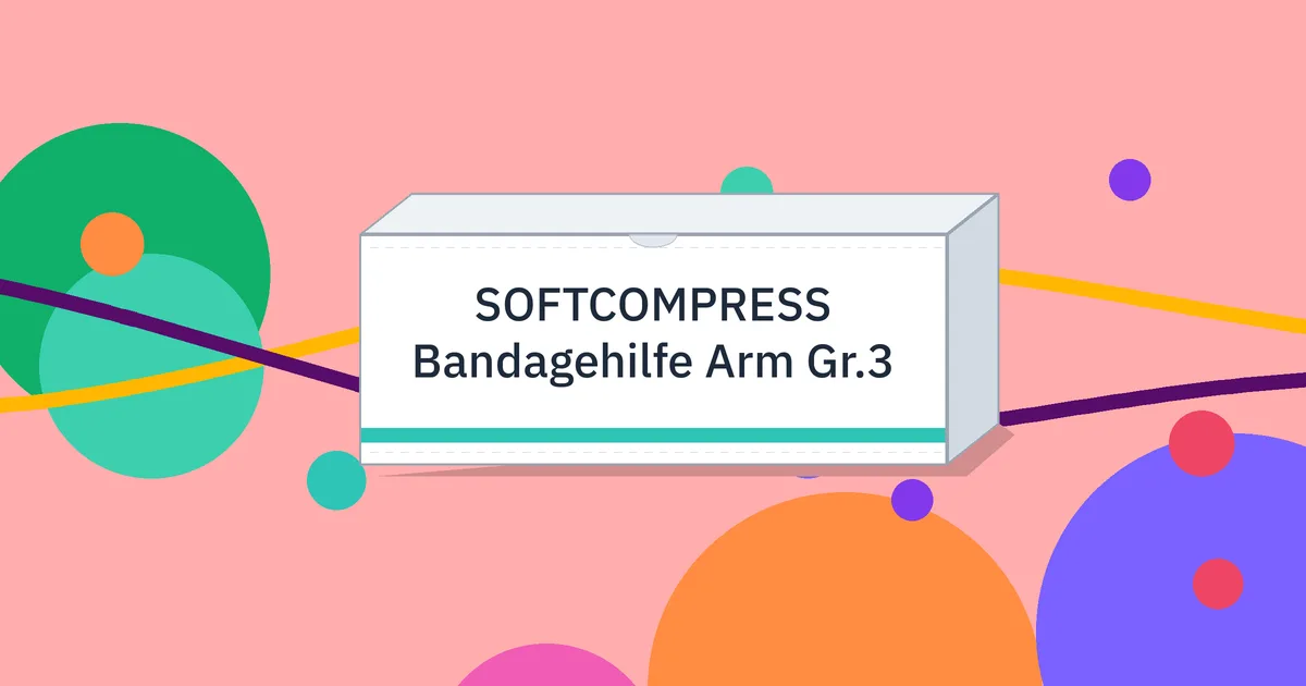 Symbolbild: Packung mit der Aufschrift SOFTCOMPRESS Bandagehilfe Arm Gr.3 (PZN 13505782) – Verfügbarkeit und Bezug in Apotheken in Frankfurt am Main