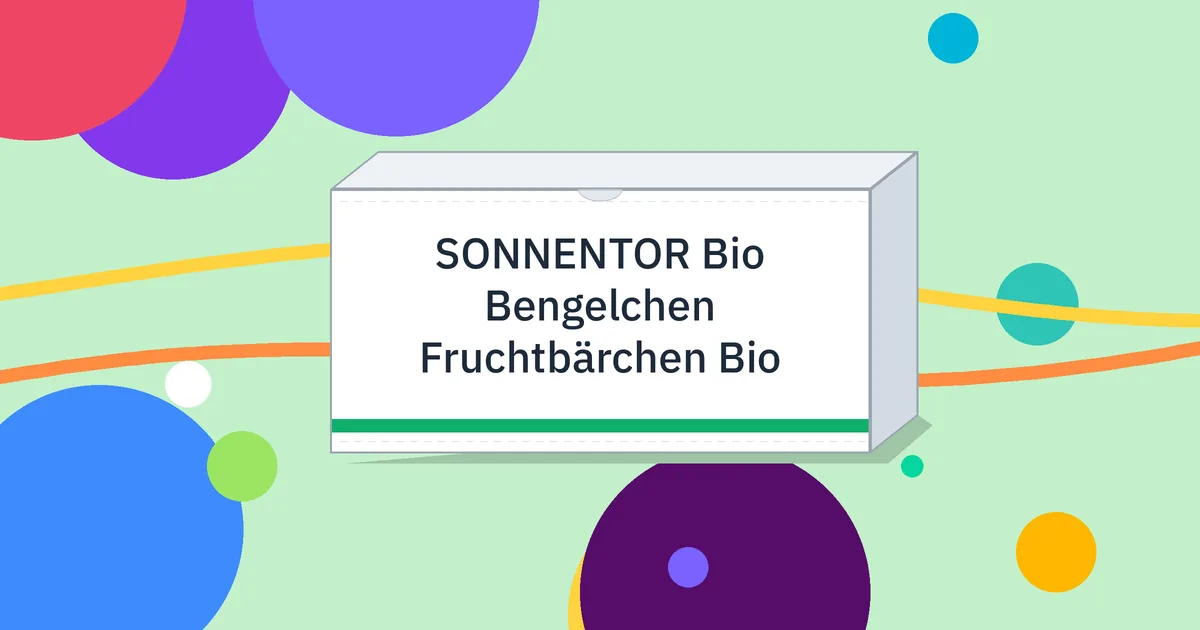 Symbolbild: Packung mit der Aufschrift SONNENTOR Bio Bengelchen Fruchtbärchen Bio (PZN 18902157) – Verfügbarkeit und Bezug in Apotheken in Frankfurt am Main