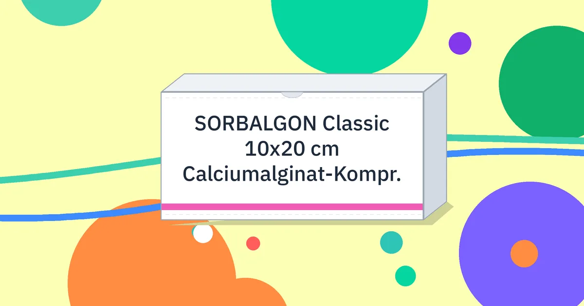 Symbolbild: Packung mit der Aufschrift SORBALGON Classic 10x20 cm Calciumalginat-Kompr. (PZN 17834413) – Verfügbarkeit und Bezug in Apotheken in Frankfurt am Main