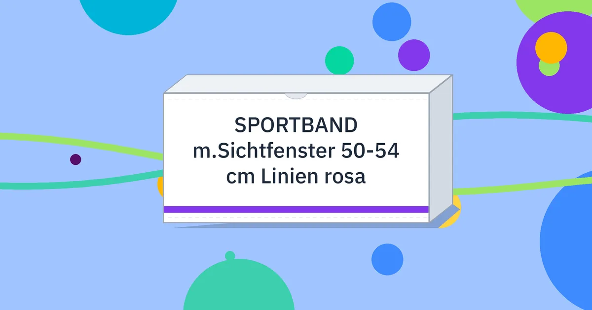 Symbolbild: Packung mit der Aufschrift SPORTBAND m.Sichtfenster 50-54 cm Linien rosa (PZN 17837386) – Verfügbarkeit und Bezug in Apotheken in Frankfurt am Main
