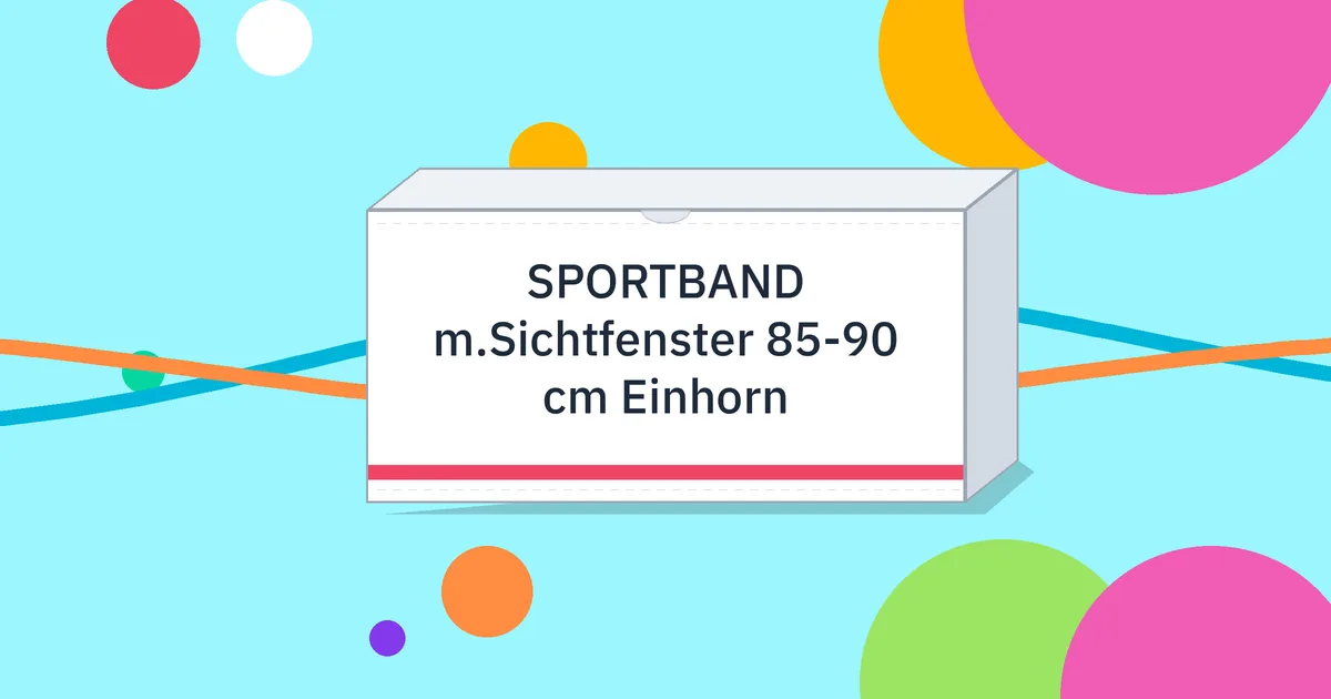 Symbolbild: Packung mit der Aufschrift SPORTBAND m.Sichtfenster 85-90 cm Einhorn (PZN 17837280) – Verfügbarkeit und Bezug in Apotheken in Frankfurt am Main
