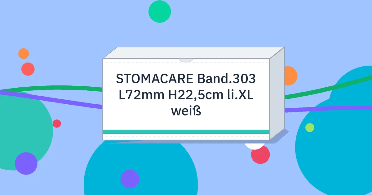 Symbolbild: Packung mit der Aufschrift STOMACARE Band.303 L72mm H22,5cm li.XL weiß (PZN 03414771) – Verfügbarkeit und Bezug in Apotheken in Frankfurt am Main
