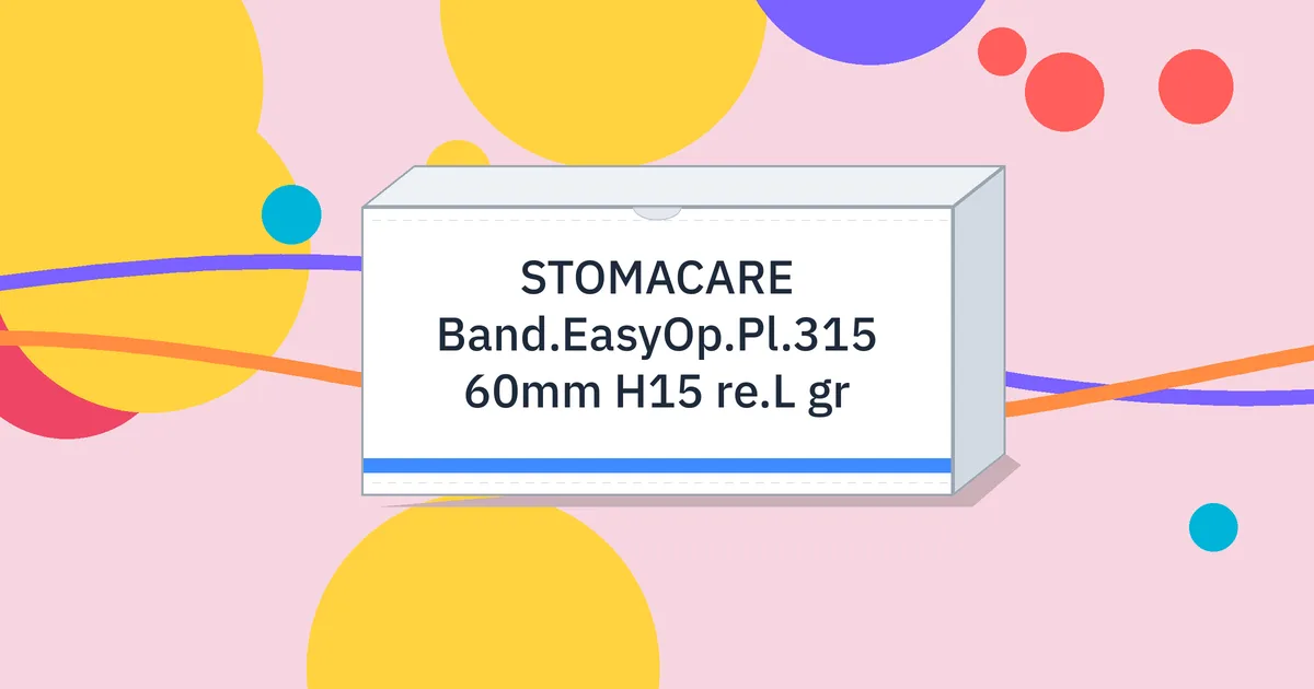 Symbolbild: Packung mit der Aufschrift STOMACARE Band.EasyOp.Pl.315 60mm H15 re.L gr (PZN 17905490) – Verfügbarkeit und Bezug in Apotheken in Frankfurt am Main