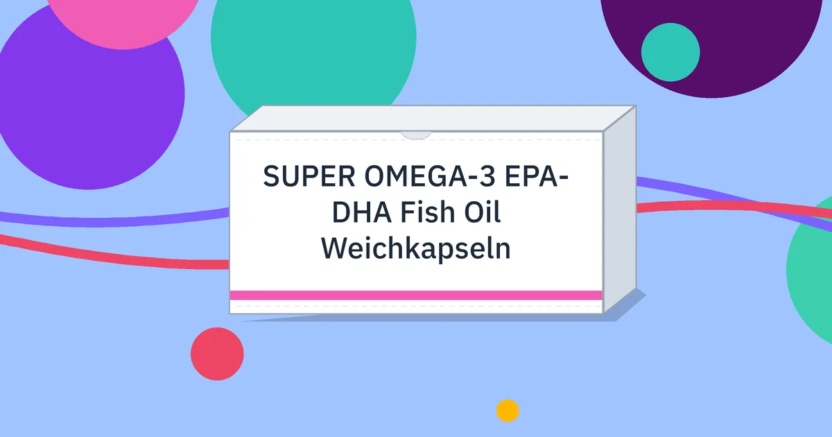 Symbolbild: Packung mit der Aufschrift SUPER OMEGA-3 EPA-DHA Fish Oil Weichkapseln (PZN 19740484) – Verfügbarkeit und Bezug in Apotheken in Frankfurt am Main