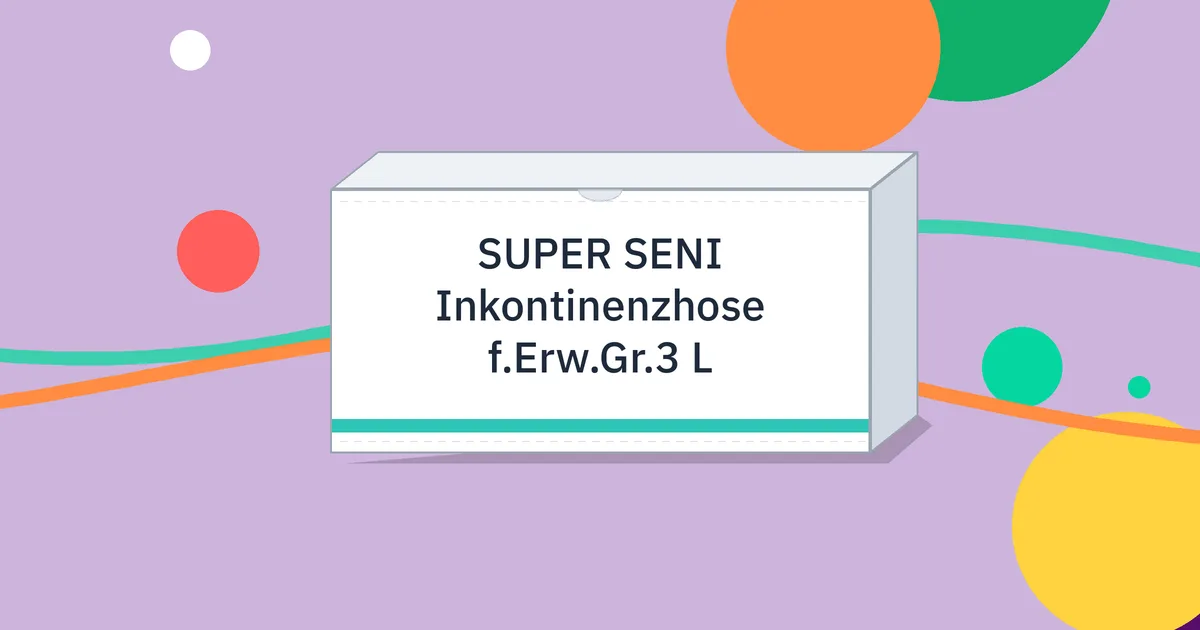 Symbolbild: Packung mit der Aufschrift SUPER SENI Inkontinenzhose f.Erw.Gr.3 L (PZN 18011599) – Verfügbarkeit und Bezug in Apotheken in Frankfurt am Main