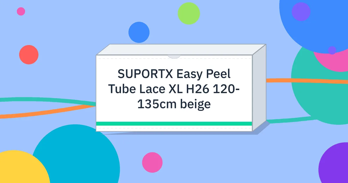 Symbolbild: Packung mit der Aufschrift SUPORTX Easy Peel Tube Lace XL H26 120-135cm beige (PZN 09487110) – Verfügbarkeit und Bezug in Apotheken in Frankfurt am Main