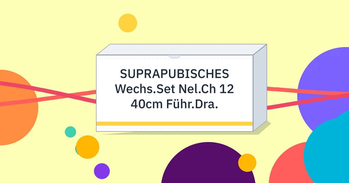 Symbolbild: Packung mit der Aufschrift SUPRAPUBISCHES Wechs.Set Nel.Ch 12 40cm Führ.Dra. (PZN 00198077) – Verfügbarkeit und Bezug in Apotheken in Frankfurt am Main