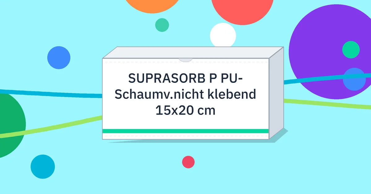Symbolbild: Packung mit der Aufschrift SUPRASORB P PU-Schaumv.nicht klebend 15x20 cm (PZN 09442113) – Verfügbarkeit und Bezug in Apotheken in Frankfurt am Main
