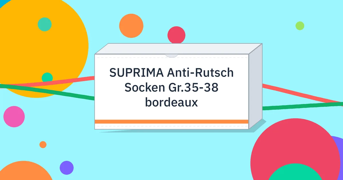 Symbolbild: Packung mit der Aufschrift SUPRIMA Anti-Rutsch Socken Gr.35-38 bordeaux (PZN 00020505) – Verfügbarkeit und Bezug in Apotheken in Frankfurt am Main