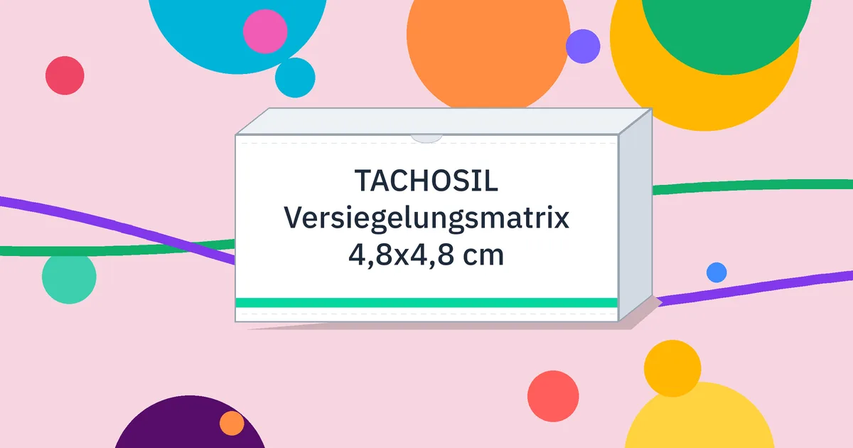 Symbolbild: Packung mit der Aufschrift TACHOSIL Versiegelungsmatrix 4,8x4,8 cm (PZN 03101167) – Verfügbarkeit und Bezug in Apotheken in Frankfurt am Main