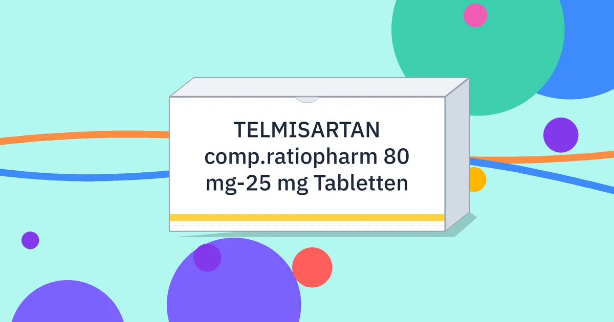 Symbolbild: Packung mit der Aufschrift TELMISARTAN comp.ratiopharm 80 mg-25 mg Tabletten (PZN 16789567) – Verfügbarkeit und Bezug in Apotheken in Frankfurt am Main