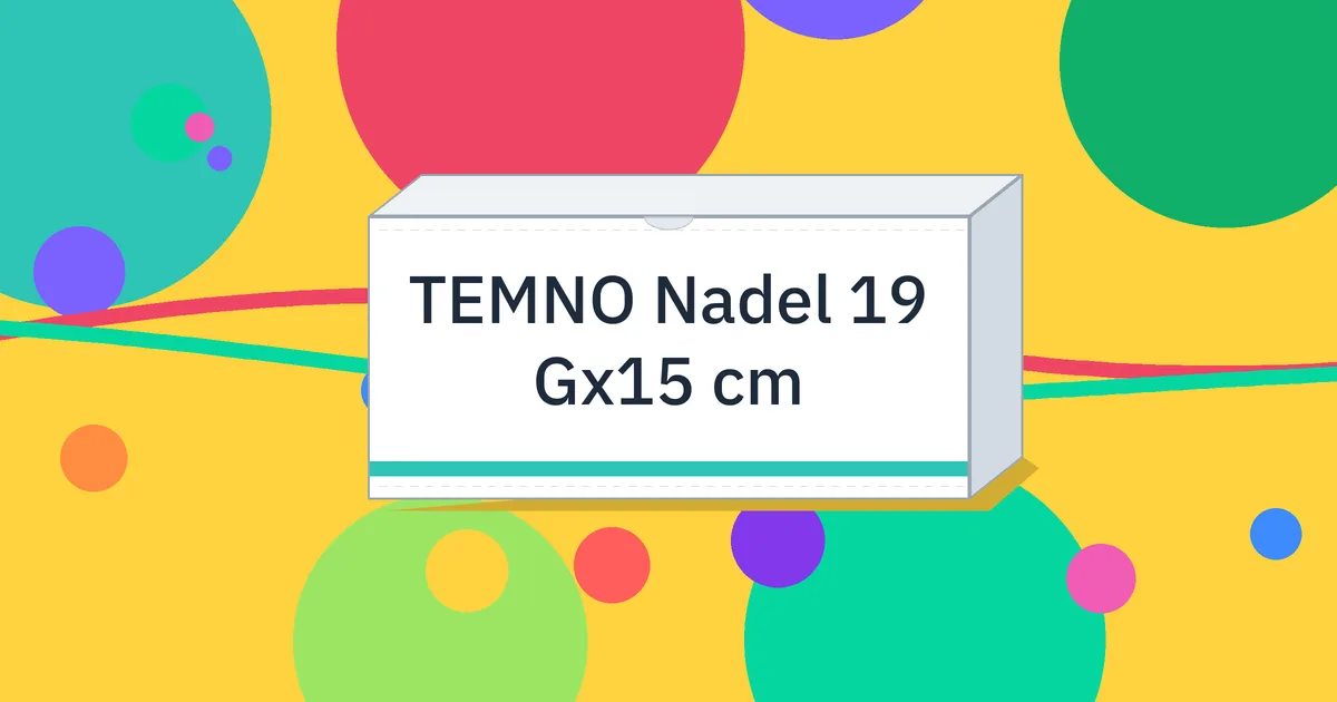 Symbolbild: Packung mit der Aufschrift TEMNO Nadel 19 Gx15 cm (PZN 18764732) – Verfügbarkeit und Bezug in Apotheken in Frankfurt am Main