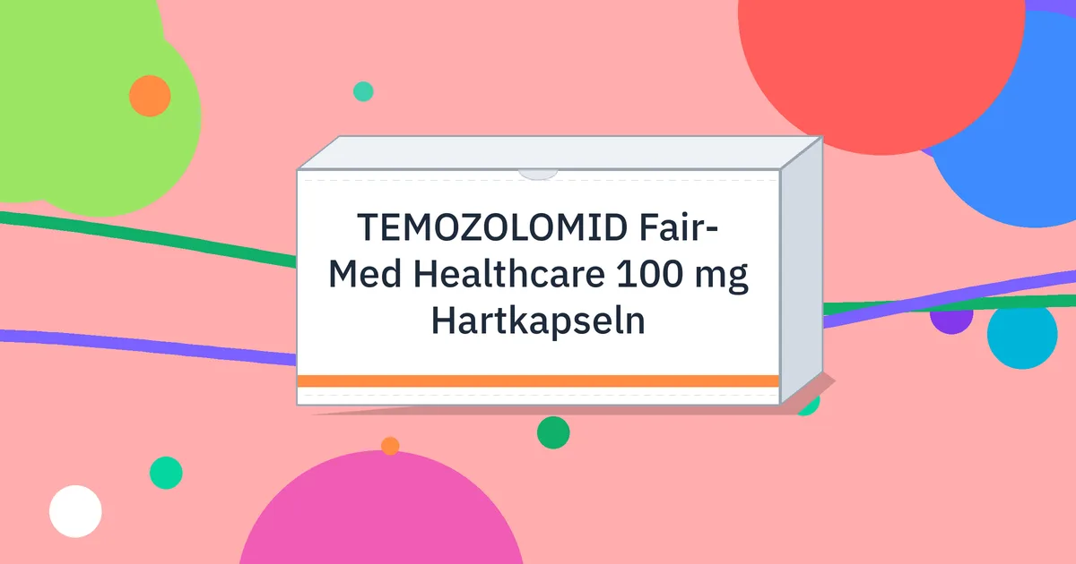 Symbolbild: Packung mit der Aufschrift TEMOZOLOMID Fair-Med Healthcare 100 mg Hartkapseln (PZN 14167991) – Verfügbarkeit und Bezug in Apotheken in Frankfurt am Main