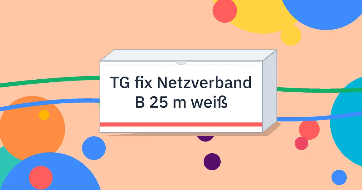 Symbolbild: Packung mit der Aufschrift TG fix Netzverband B 25 m weiß (PZN 15430887) – Verfügbarkeit und Bezug in Apotheken in Frankfurt am Main