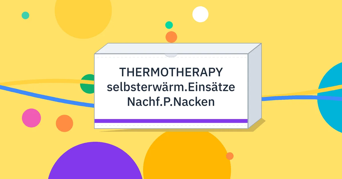 Symbolbild: Packung mit der Aufschrift THERMOTHERAPY selbsterwärm.Einsätze Nachf.P.Nacken (PZN 13927804) – Verfügbarkeit und Bezug in Apotheken in Frankfurt am Main