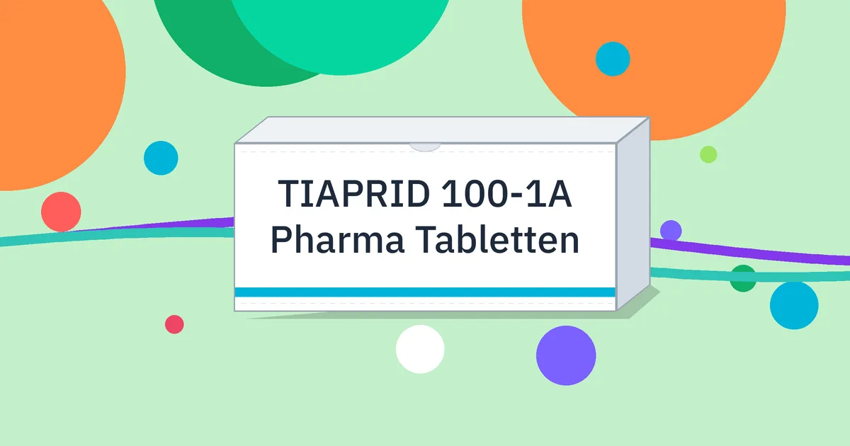 Symbolbild: Packung mit der Aufschrift TIAPRID 100-1A Pharma Tabletten (PZN 04049865) – Verfügbarkeit und Bezug in Apotheken in Frankfurt am Main