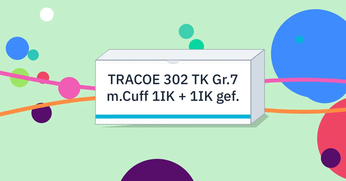 Symbolbild: Packung mit der Aufschrift TRACOE 302 TK Gr.7 m.Cuff 1IK + 1IK gef. (PZN 02717311) – Verfügbarkeit und Bezug in Apotheken in Frankfurt am Main