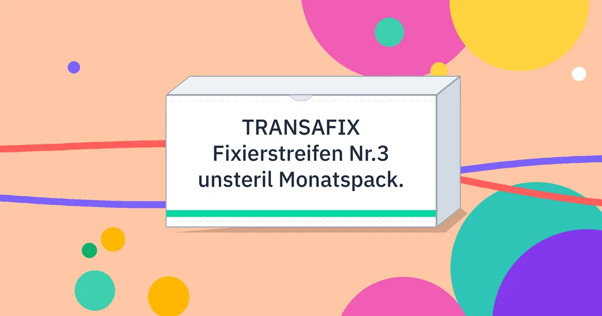Symbolbild: Packung mit der Aufschrift TRANSAFIX Fixierstreifen Nr.3 unsteril Monatspack. (PZN 17302981) – Verfügbarkeit und Bezug in Apotheken in Frankfurt am Main
