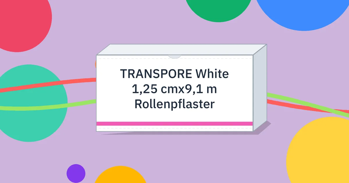 Symbolbild: Packung mit der Aufschrift TRANSPORE White 1,25 cmx9,1 m Rollenpflaster (PZN 00150656) – Verfügbarkeit und Bezug in Apotheken in Frankfurt am Main