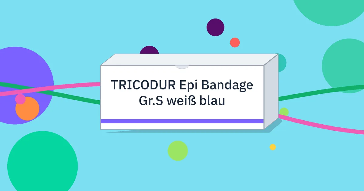 Symbolbild: Packung mit der Aufschrift TRICODUR Epi Bandage Gr.S weiß blau (PZN 03093344) – Verfügbarkeit und Bezug in Apotheken in Frankfurt am Main