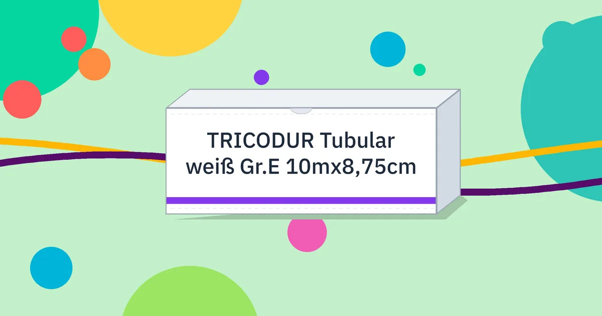 Symbolbild: Packung mit der Aufschrift TRICODUR Tubular weiß Gr.E 10mx8,75cm (PZN 03558725) – Verfügbarkeit und Bezug in Apotheken in Frankfurt am Main