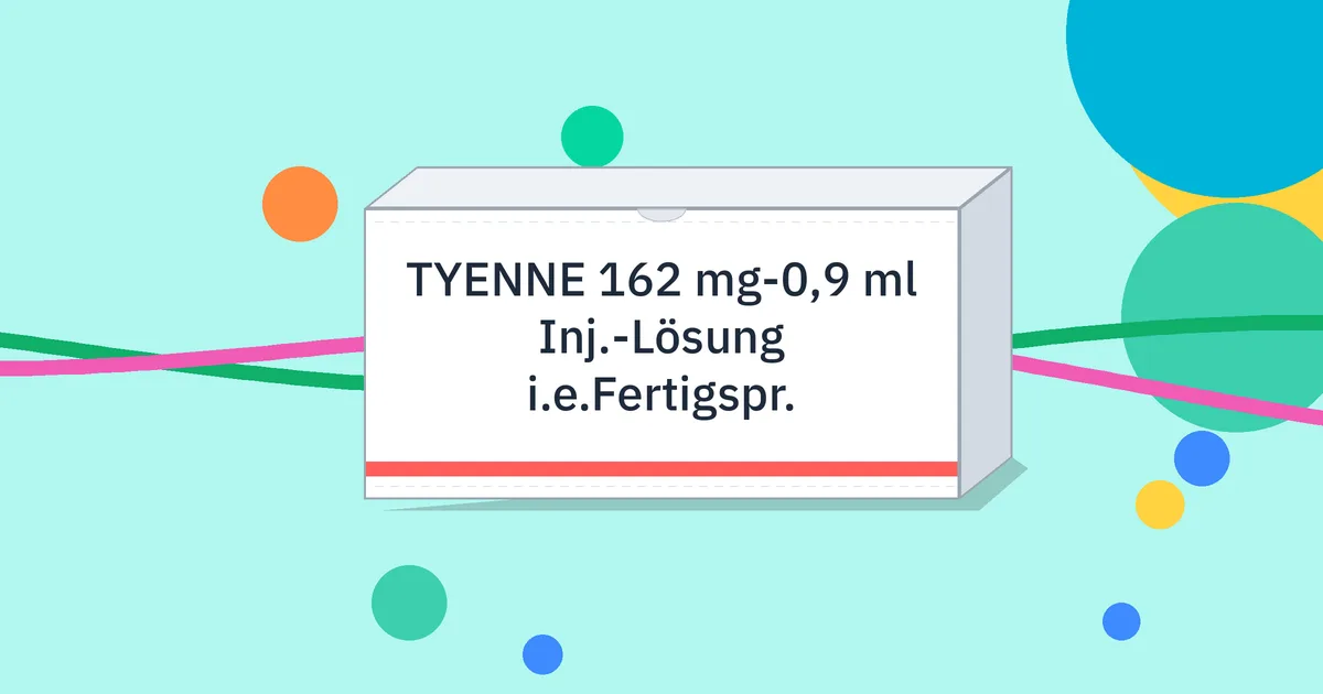 Symbolbild: Packung mit der Aufschrift TYENNE 162 mg-0,9 ml Inj.-Lösung i.e.Fertigspr. (PZN 19289291) – Verfügbarkeit und Bezug in Apotheken in Frankfurt am Main