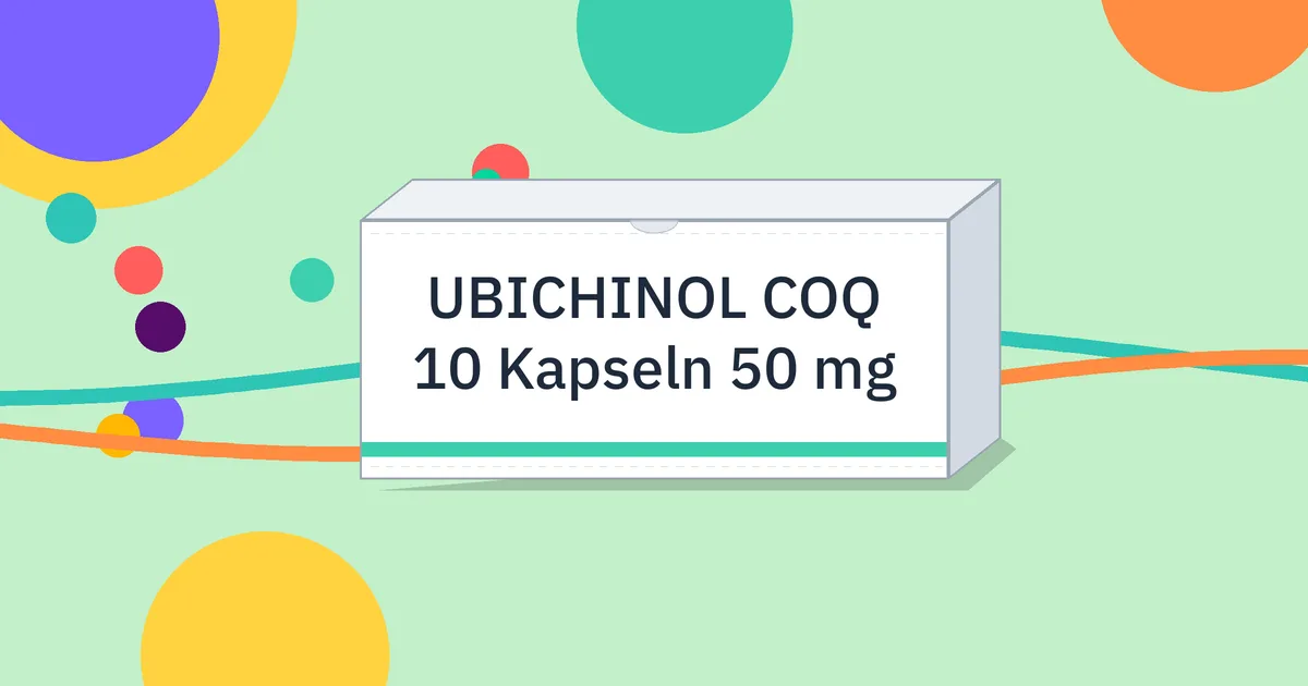 Symbolbild: Packung mit der Aufschrift UBICHINOL COQ 10 Kapseln 50 mg (PZN 09102038) – Verfügbarkeit und Bezug in Apotheken in Frankfurt am Main