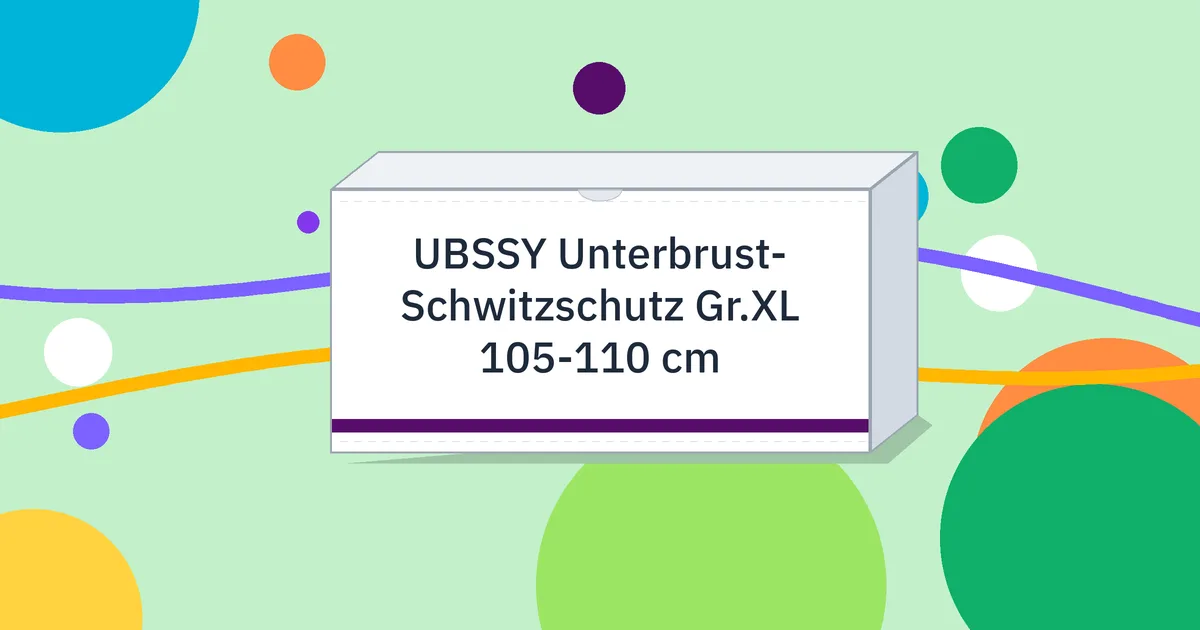 Symbolbild: Packung mit der Aufschrift UBSSY Unterbrust-Schwitzschutz Gr.XL 105-110 cm (PZN 16124483) – Verfügbarkeit und Bezug in Apotheken in Frankfurt am Main