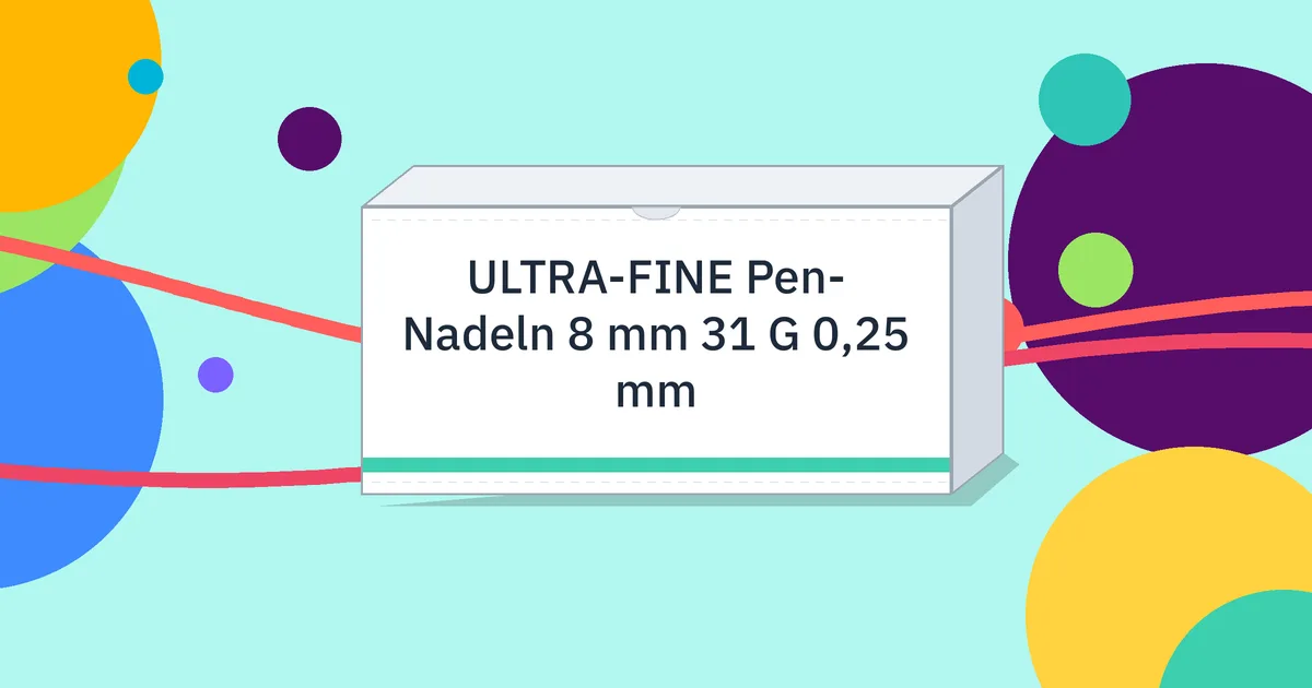 Symbolbild: Packung mit der Aufschrift ULTRA-FINE Pen-Nadeln 8 mm 31 G 0,25 mm (PZN 20869800) – Verfügbarkeit und Bezug in Apotheken in Frankfurt am Main
