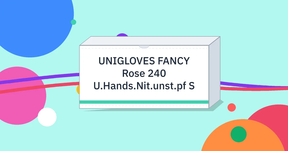 Symbolbild: Packung mit der Aufschrift UNIGLOVES FANCY Rose 240 U.Hands.Nit.unst.pf S (PZN 18725755) – Verfügbarkeit und Bezug in Apotheken in Frankfurt am Main