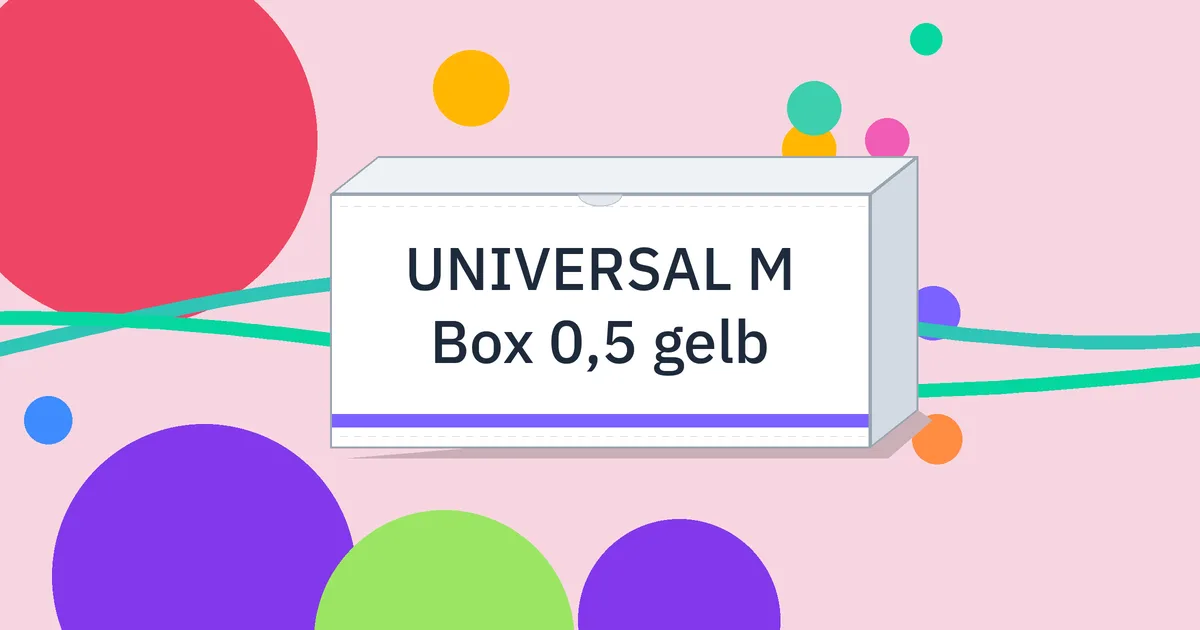 Symbolbild: Packung mit der Aufschrift UNIVERSAL M Box 0,5 gelb (PZN 07597389) – Verfügbarkeit und Bezug in Apotheken in Frankfurt am Main