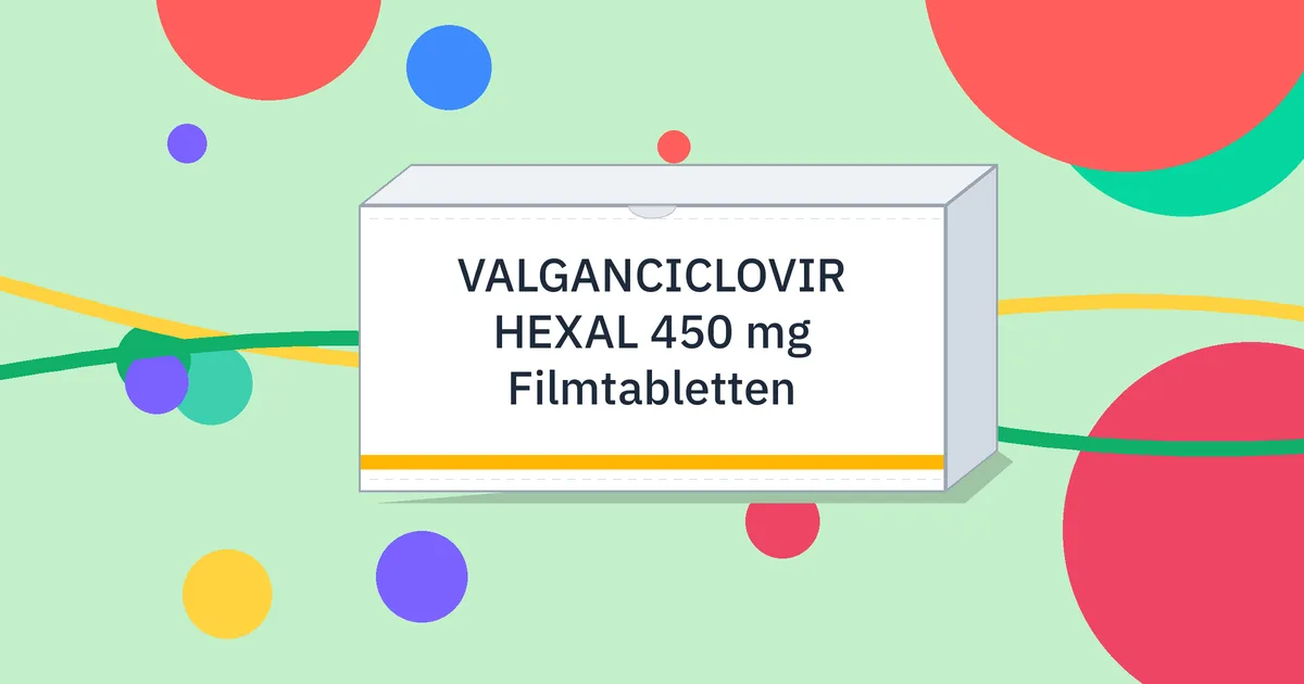 Symbolbild: Packung mit der Aufschrift VALGANCICLOVIR HEXAL 450 mg Filmtabletten (PZN 10823375) – Verfügbarkeit und Bezug in Apotheken in Frankfurt am Main