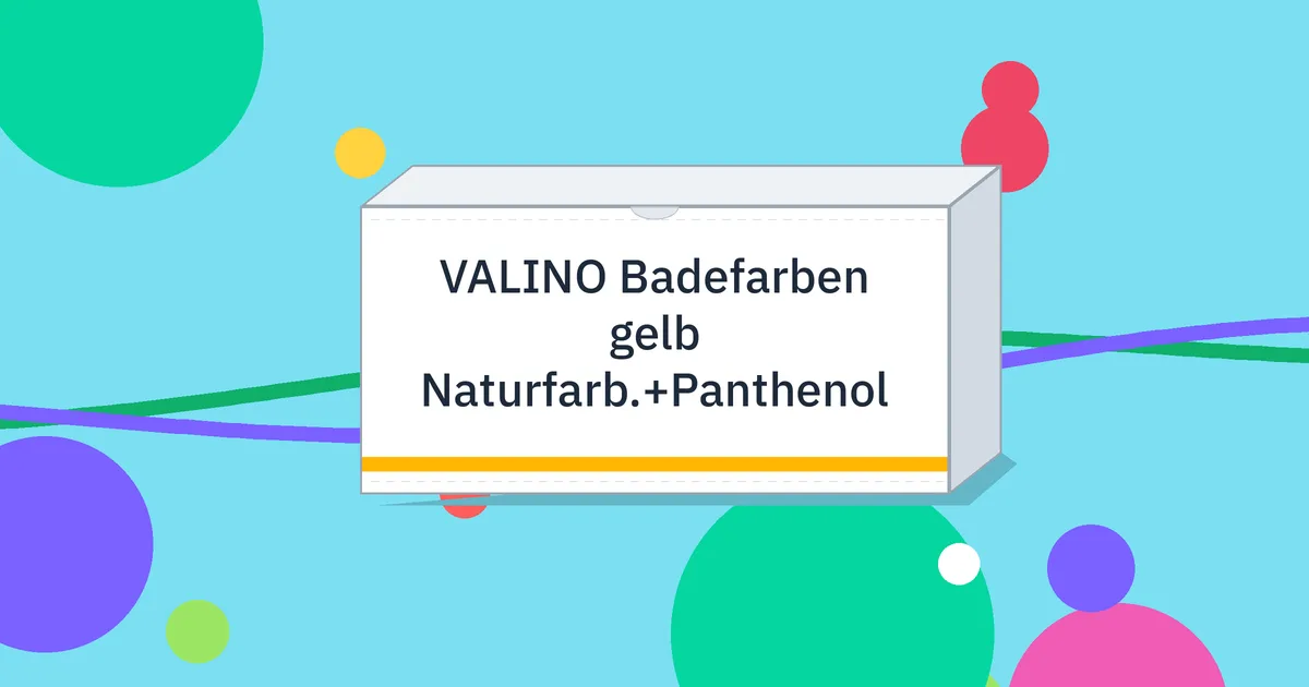 Symbolbild: Packung mit der Aufschrift VALINO Badefarben gelb Naturfarb.+Panthenol (PZN 07771924) – Verfügbarkeit und Bezug in Apotheken in Frankfurt am Main