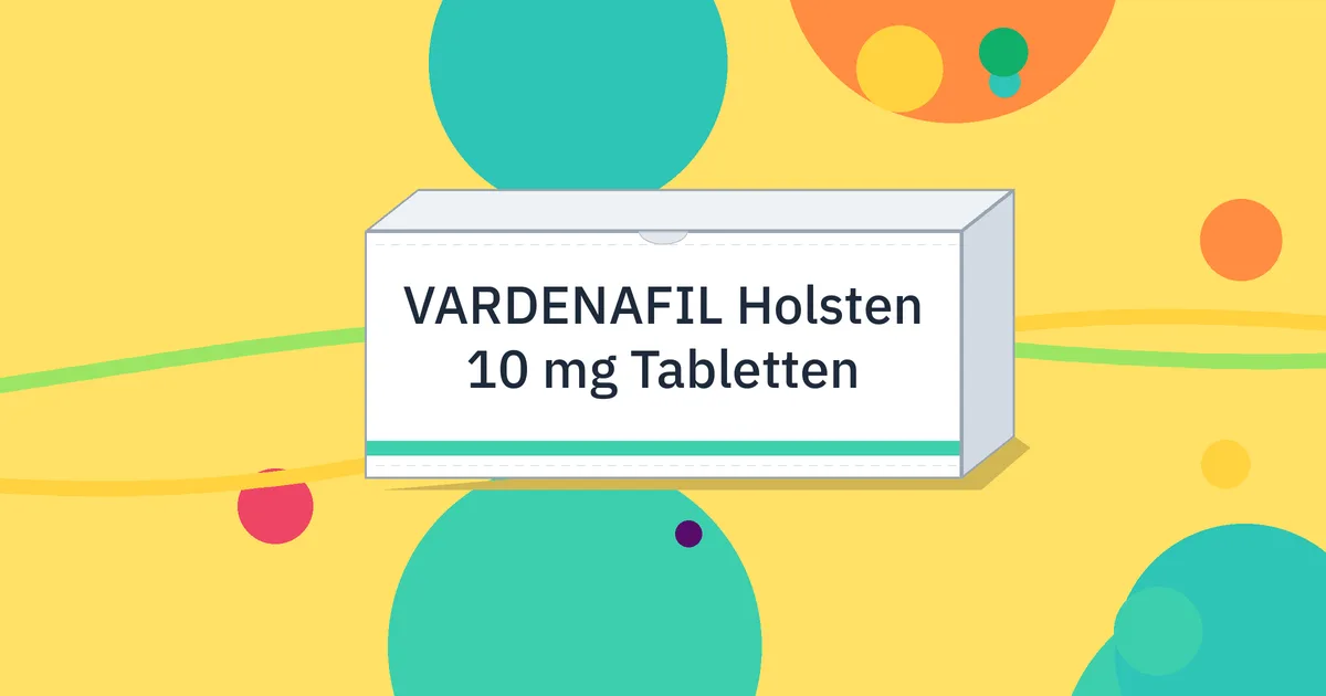 Symbolbild: Packung mit der Aufschrift VARDENAFIL Holsten 10 mg Tabletten (PZN 15319032) – Verfügbarkeit und Bezug in Apotheken in Frankfurt am Main