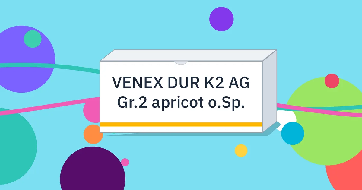 Symbolbild: Packung mit der Aufschrift VENEX DUR K2 AG Gr.2 apricot o.Sp. (PZN 03216427) – Verfügbarkeit und Bezug in Apotheken in Frankfurt am Main