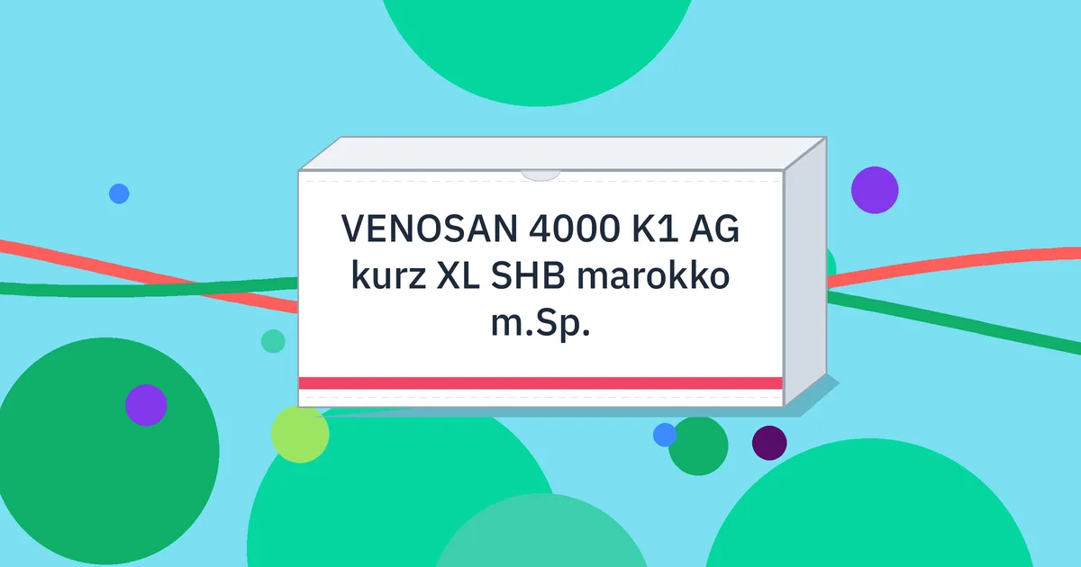 Symbolbild: Packung mit der Aufschrift VENOSAN 4000 K1 AG kurz XL SHB marokko m.Sp. (PZN 14425364) – Verfügbarkeit und Bezug in Apotheken in Frankfurt am Main