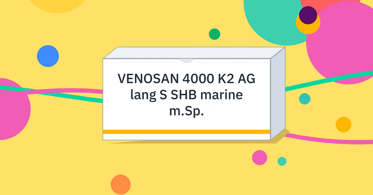 Symbolbild: Packung mit der Aufschrift VENOSAN 4000 K2 AG lang S SHB marine m.Sp. (PZN 16602155) – Verfügbarkeit und Bezug in Apotheken in Frankfurt am Main