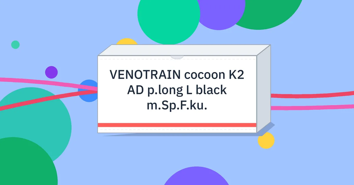 Symbolbild: Packung mit der Aufschrift VENOTRAIN cocoon K2 AD p.long L black m.Sp.F.ku. (PZN 14401820) – Verfügbarkeit und Bezug in Apotheken in Frankfurt am Main