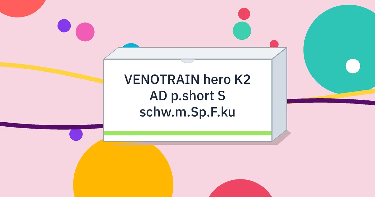 Symbolbild: Packung mit der Aufschrift VENOTRAIN hero K2 AD p.short S schw.m.Sp.F.ku (PZN 19189690) – Verfügbarkeit und Bezug in Apotheken in Frankfurt am Main