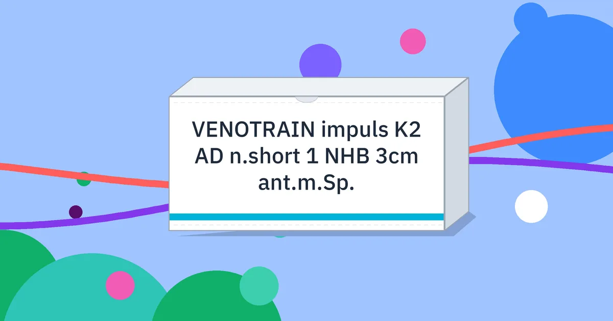 Symbolbild: Packung mit der Aufschrift VENOTRAIN impuls K2 AD n.short 1 NHB 3cm ant.m.Sp. (PZN 15224001) – Verfügbarkeit und Bezug in Apotheken in Frankfurt am Main