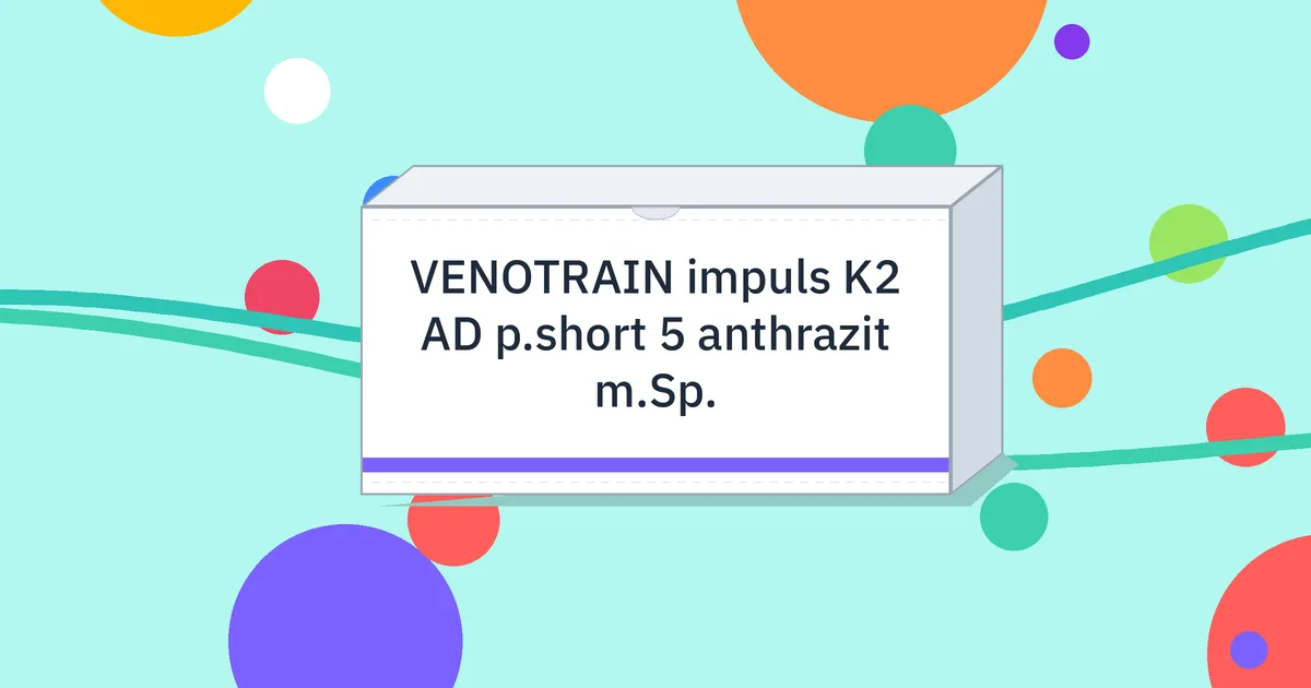 Symbolbild: Packung mit der Aufschrift VENOTRAIN impuls K2 AD p.short 5 anthrazit m.Sp. (PZN 15221818) – Verfügbarkeit und Bezug in Apotheken in Frankfurt am Main