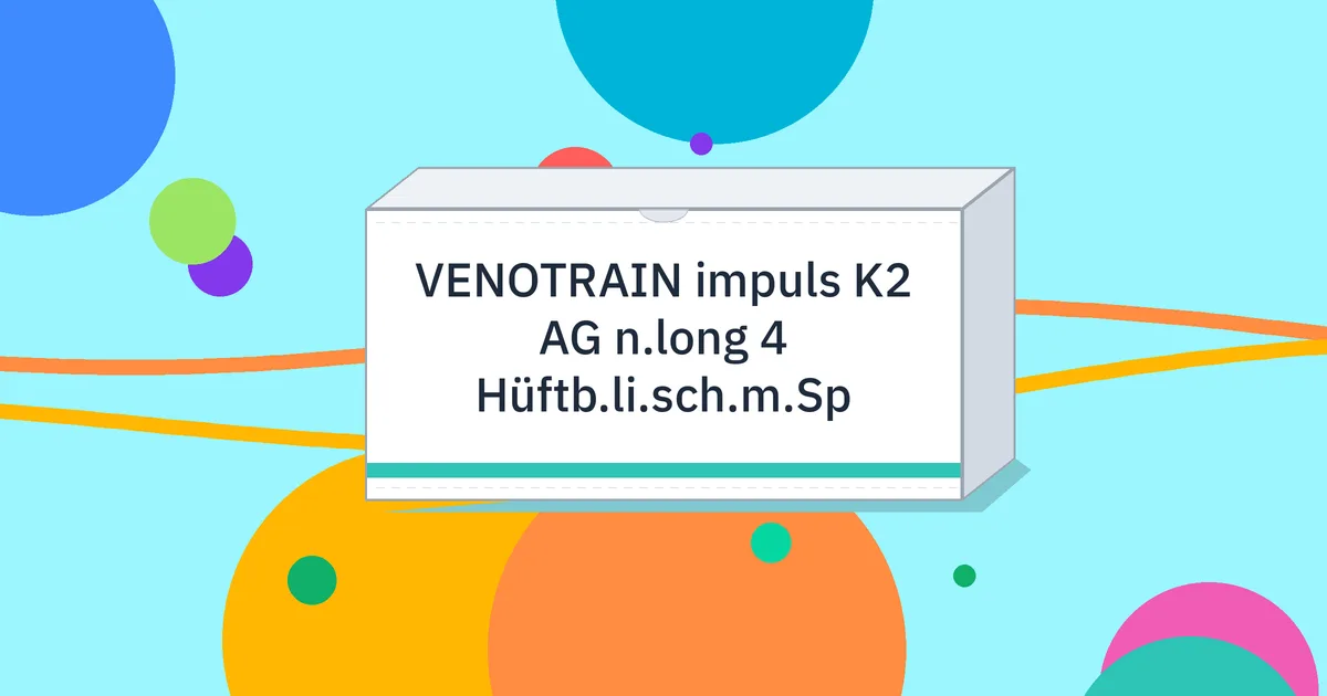 Symbolbild: Packung mit der Aufschrift VENOTRAIN impuls K2 AG n.long 4 Hüftb.li.sch.m.Sp (PZN 10294770) – Verfügbarkeit und Bezug in Apotheken in Frankfurt am Main