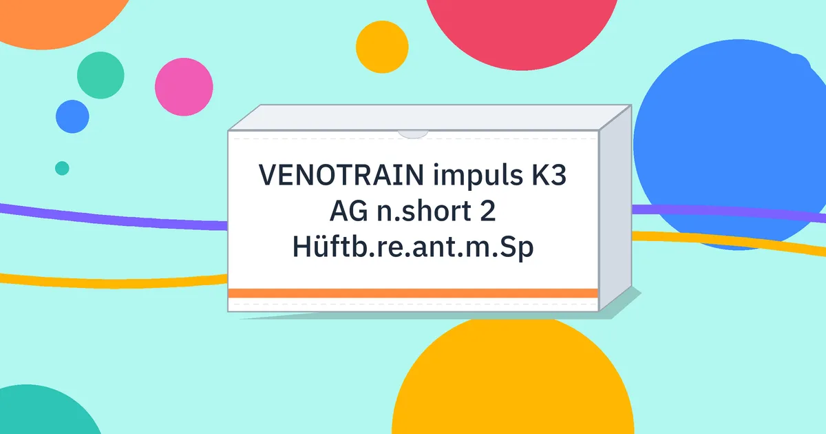 Symbolbild: Packung mit der Aufschrift VENOTRAIN impuls K3 AG n.short 2 Hüftb.re.ant.m.Sp (PZN 15218130) – Verfügbarkeit und Bezug in Apotheken in Frankfurt am Main
