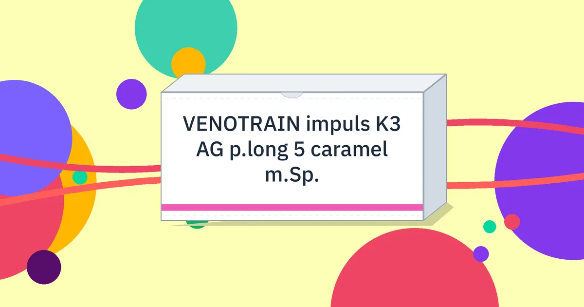 Symbolbild: Packung mit der Aufschrift VENOTRAIN impuls K3 AG p.long 5 caramel m.Sp. (PZN 00496751) – Verfügbarkeit und Bezug in Apotheken in Frankfurt am Main