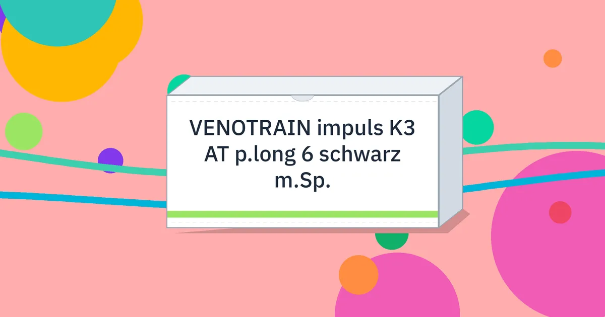 Symbolbild: Packung mit der Aufschrift VENOTRAIN impuls K3 AT p.long 6 schwarz m.Sp. (PZN 19356366) – Verfügbarkeit und Bezug in Apotheken in Frankfurt am Main