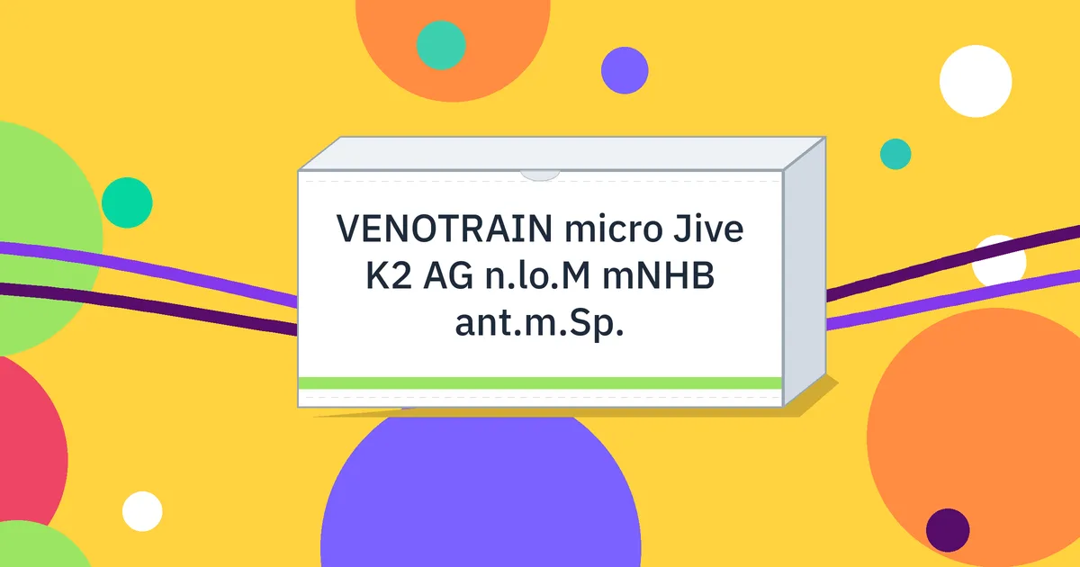 Symbolbild: Packung mit der Aufschrift VENOTRAIN micro Jive K2 AG n.lo.M mNHB ant.m.Sp. (PZN 17761223) – Verfügbarkeit und Bezug in Apotheken in Frankfurt am Main