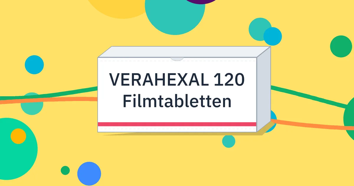 Symbolbild: Packung mit der Aufschrift VERAHEXAL 120 Filmtabletten (PZN 03117518) – Verfügbarkeit und Bezug in Apotheken in Frankfurt am Main