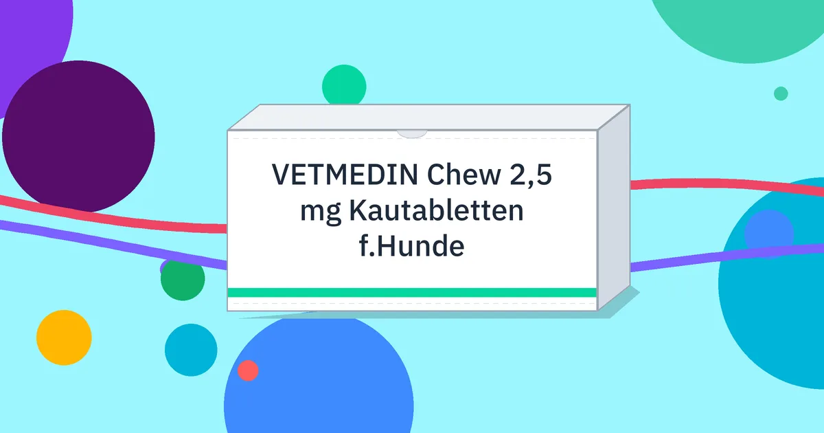 Symbolbild: Packung mit der Aufschrift VETMEDIN Chew 2,5 mg Kautabletten f.Hunde (PZN 11666328) – Verfügbarkeit und Bezug in Apotheken in Frankfurt am Main