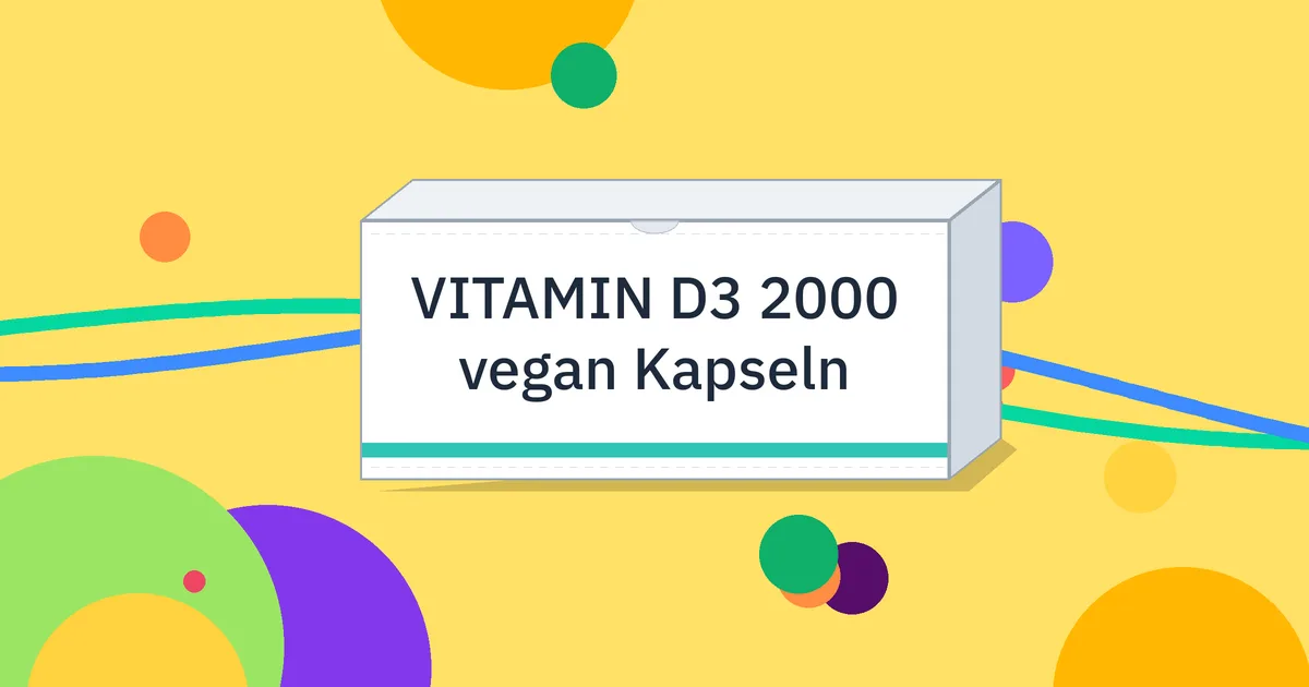 Symbolbild: Packung mit der Aufschrift VITAMIN D3 2000 vegan Kapseln (PZN 18666231) – Verfügbarkeit und Bezug in Apotheken in Frankfurt am Main